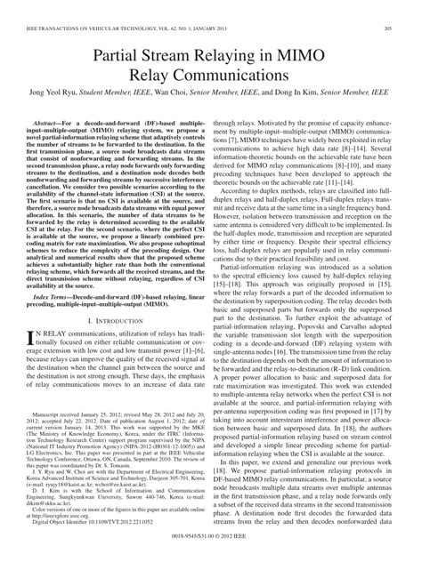 Pdf Partial Stream Relaying In Mimo Relay Communications