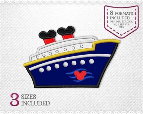 Disney Cruise Ship Applique Design For Embroidery Machine 3 Sizes