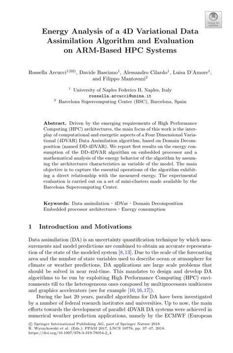 Pdf Energy Analysis Of A 4d Variational Data Assimilation Algorithm