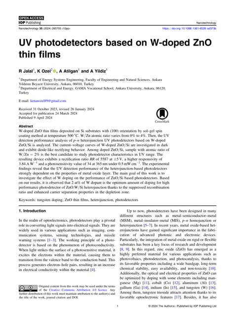 Pdf Uv Photodetectors Based On W Doped Zno Thin Films