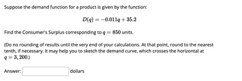solved suppose the demand function for a product is given by