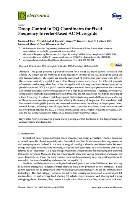 Pdf Droop Control In Dq Coordinates For Fixed Frequency Inverter