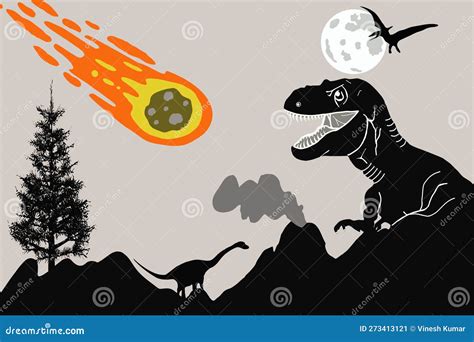 Vector Drawing Of Dinosaurs Extinction From The Earth Stock