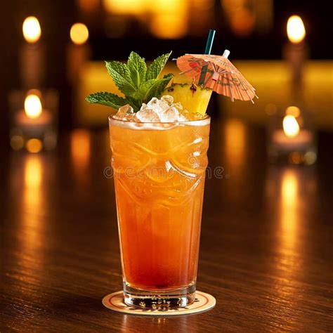 Classic Mai Tai With Pineapple And Mint Stock Illustration