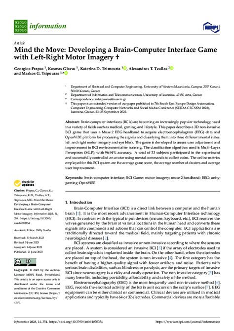 Pdf Mind The Move Developing A Brain Computer Interface Game With Left Right Motor Imagery