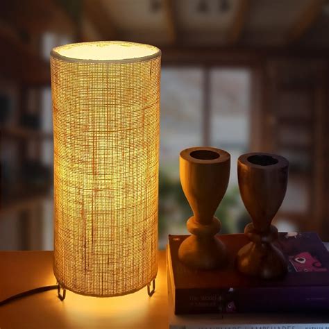 Jute Burlap Mini Cylindrical Table Lamp Woodooz Home Decor®