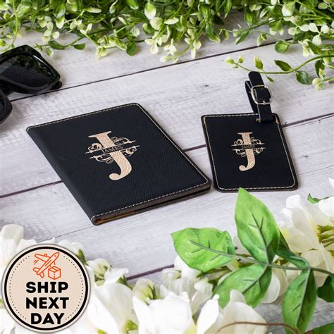 Personalized Monogram Leather Passport Cover And Luggage Tag Set Custom Leather Passport Holder