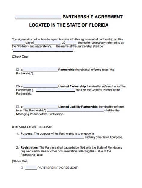 Florida Partnership Agreement Template