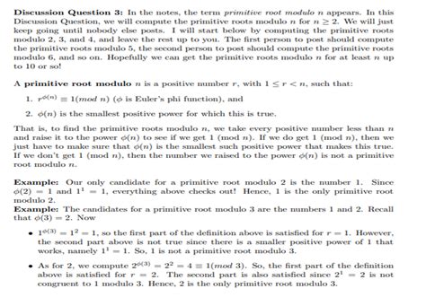 solved discussion question 3 in the notes the term primitive root