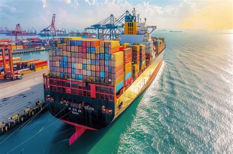 Container Ship Operations In Port And At Sea Premium Ai Generated Image