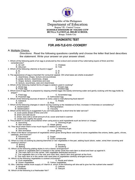 Diagnostic Test Cookery 10 Pdf