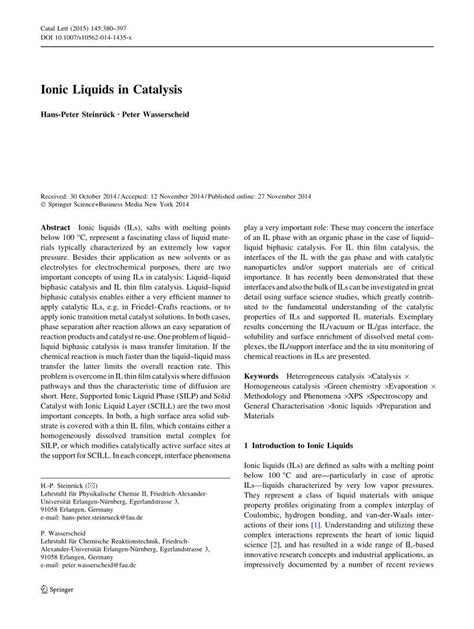 Pdf Ionic Liquids In Catalysis Springer · Pdf File · 2017 08 29ionic Liquids In Catalysis
