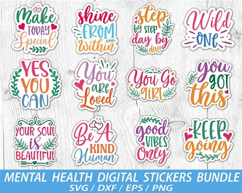 Mental Health Stickers Bundle Inspirational Positivity Designs