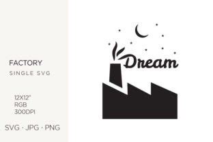 Factory with Moon and Stars Graphic by biljanacvetanovic · Creative Fabrica