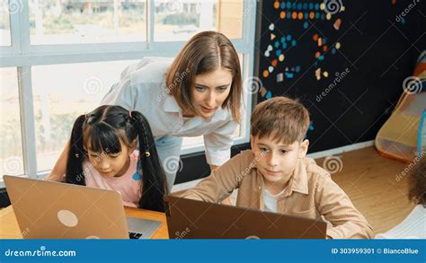 African Girl Play Laptop With Multicultural Friend Learning Prompt