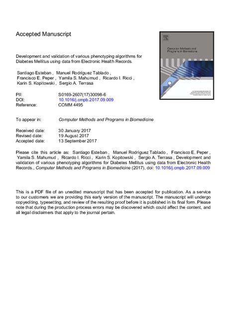 Pdf Development And Validation Of Various Phenotyping Algorithms For Diabetes Mellitus Using