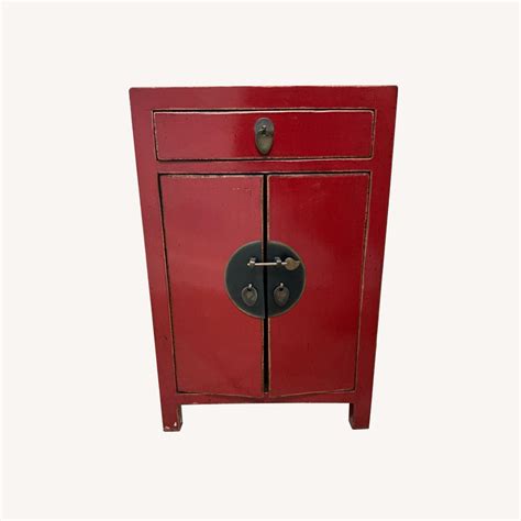 Chinese Style Red Lacquer Bedside Chest Aptdeco