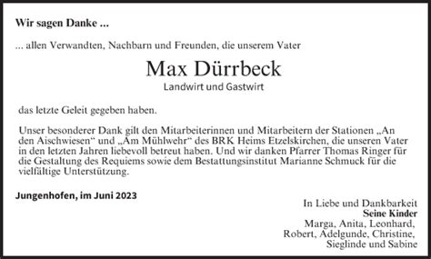 Max Dürrbeck Traueranzeige Franken De