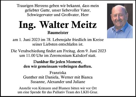 Traueranzeigen Von Walter Meitz Trauer Kleinezeitung At