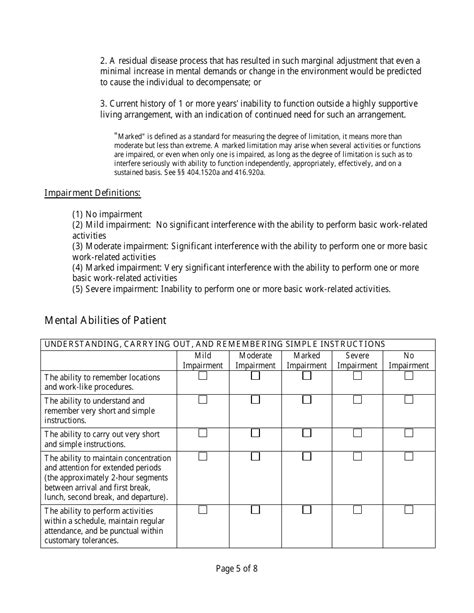 Residual Functional Capacity Form Personality Mental Disorder Fill