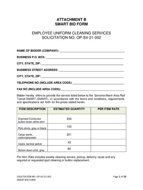 Fillable Online Attachment B Smart Bid Form Employee Fax Email Print Pdffiller