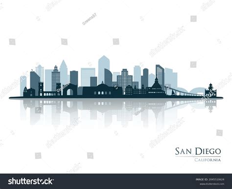 San Diego Skyline Silhouette Reflection Landscape Stock Vector Royalty