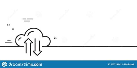 Cloud Computing Sync Line Icon Internet Data Storage Sign Minimal Line Pattern Banner Vector
