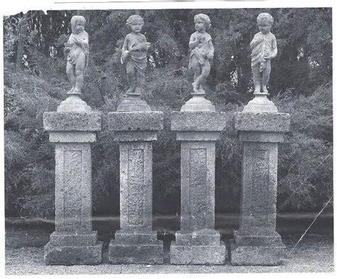 Lead Putti Statuary On Stone Pedestals Ex Sotheby