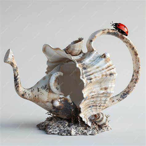 Seashell Watering Can With Ladybug Premium Ai Generated Image