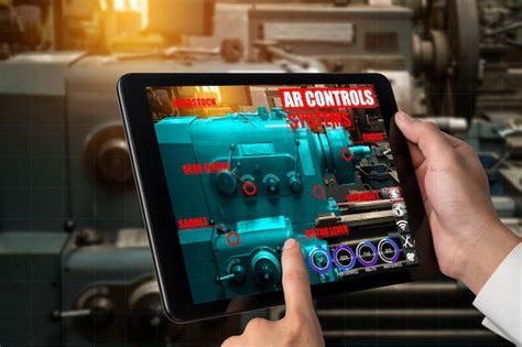 Premium Photo Engineer Use Augmented Reality Software In Smart Factory Production Line