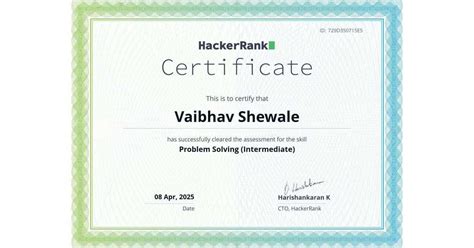 hackerrank skill certificate vaibhav shewale