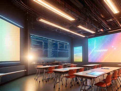 Premium Photo A Classroom With A Projection Screen That Sayscreate Your Ownon It
