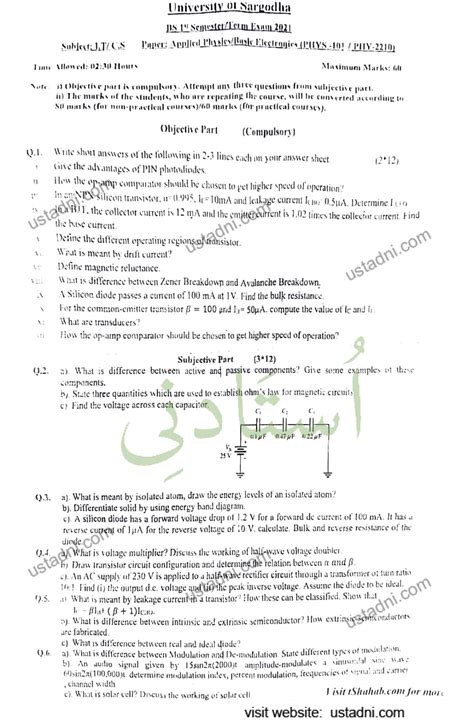 Applied Physics Basic Electronics Cs It Uos 2021 Past Papers Notes