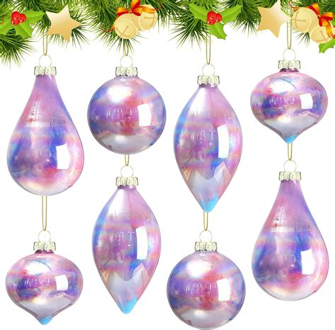 Shinyrelief 8 Pcs Iridescent Hand Blown Glass Ornaments 2