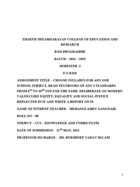 Syllabus Assignment Pdf Social Equality Social Justice