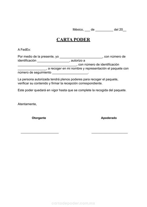 ᐅ Carta Poder Para Recoger Un Paquete En Fedex Ejemplos