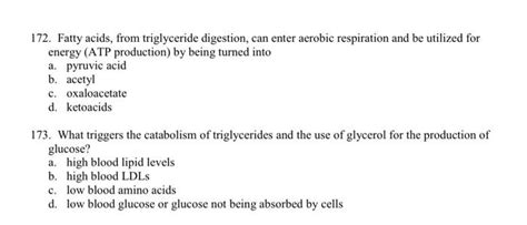 Solved 172 Fatty Acids From Triglyceride Digestion Can