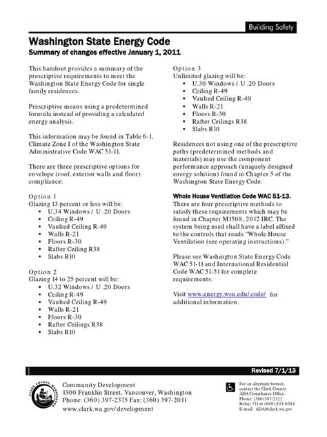 Washington State Energy Code Summary Pdf