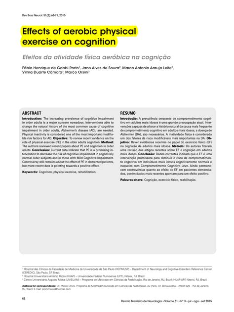 Pdf Effects Of Aerobic Physical Exercise On Cognition