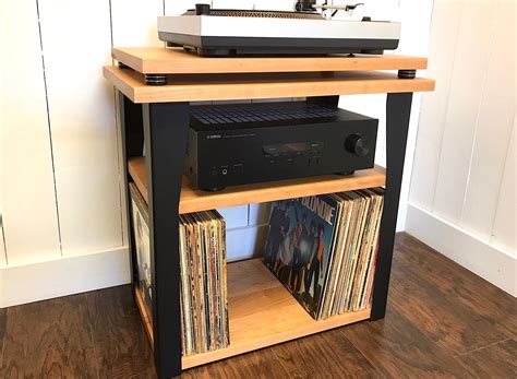 Cherry Stereo And Turntable Console With Album Storage
