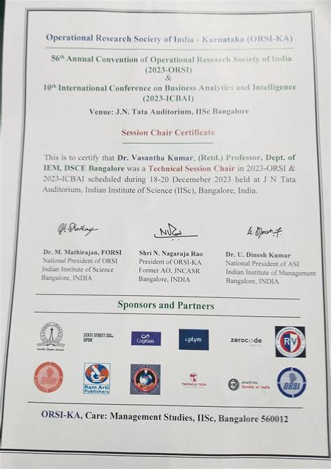 Dr Vasantha Kumar S A On Linkedin Being An Executive Committee Member And Also A Session Chair