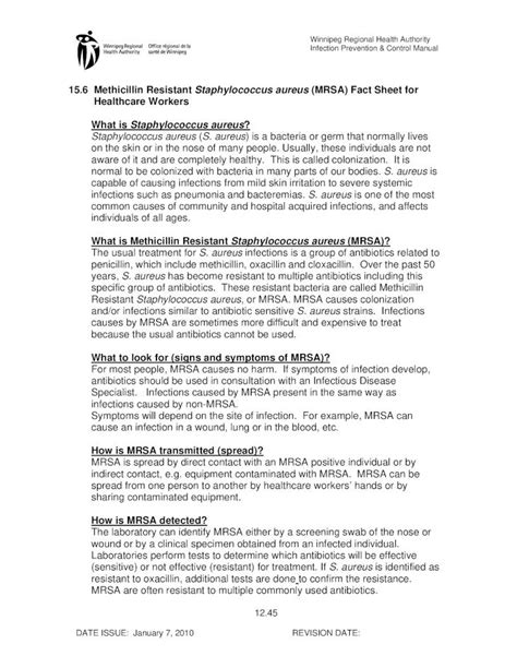Pdf Staphylococcus Aureus Mrsa Fact Sheet For Healthcare Workers
