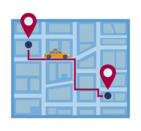 Yellow Taxi Navigating Through A City Map With Destination Pins Urban
