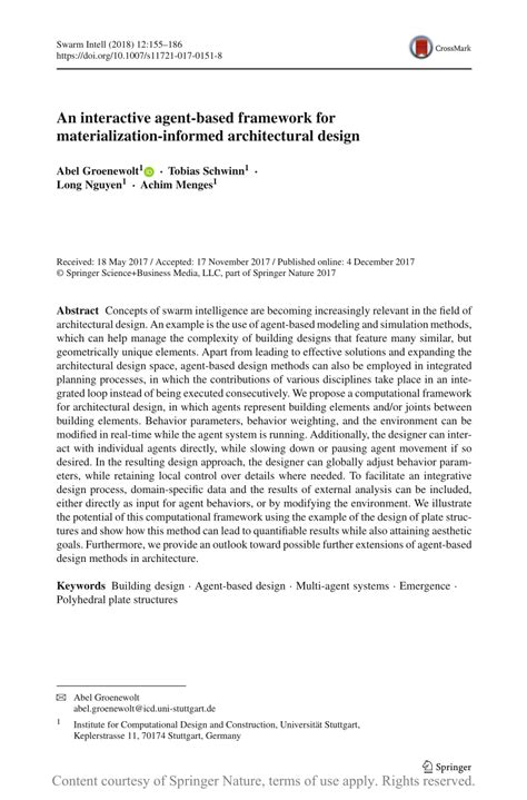 An Interactive Agent Based Framework For Materialization Informed Architectural Design Request PDF