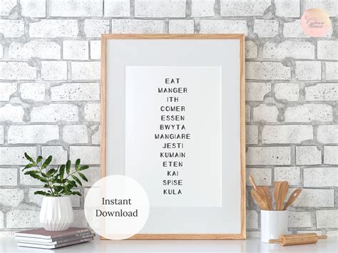 Eat Different Languages Translation Wall Art Etsy
