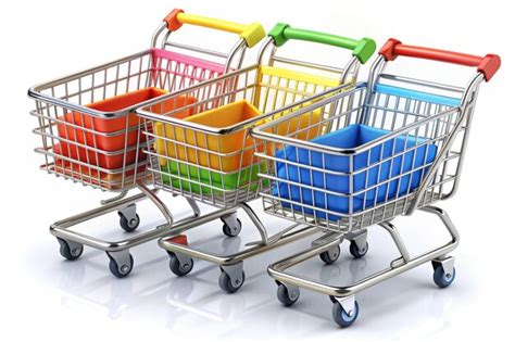 Set Of Floating Coloured Shopping Carts Isolated Premium Ai Generated