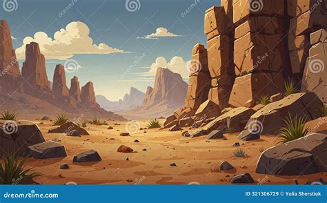 Rocky Desert Terrain With Sand And Boulders Backdrop For Platformers