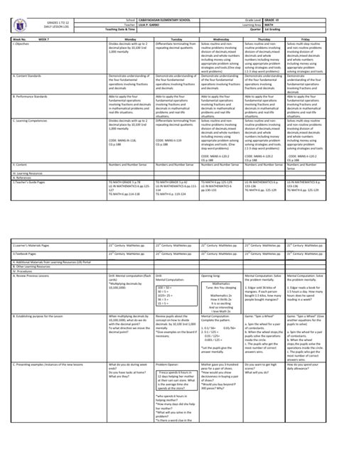 New Dlp Math Q1 Week 7 Pdf Division Mathematics Decimal