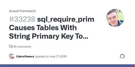 Sqlrequireprimarykey Causes Tables With String Primary Key To Fail · Issue 33238 · Laravel