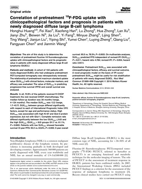 Pdf Correlation Of Pretreatment 18f Fdg Uptake With Clinicopathological Factors And Prognosis